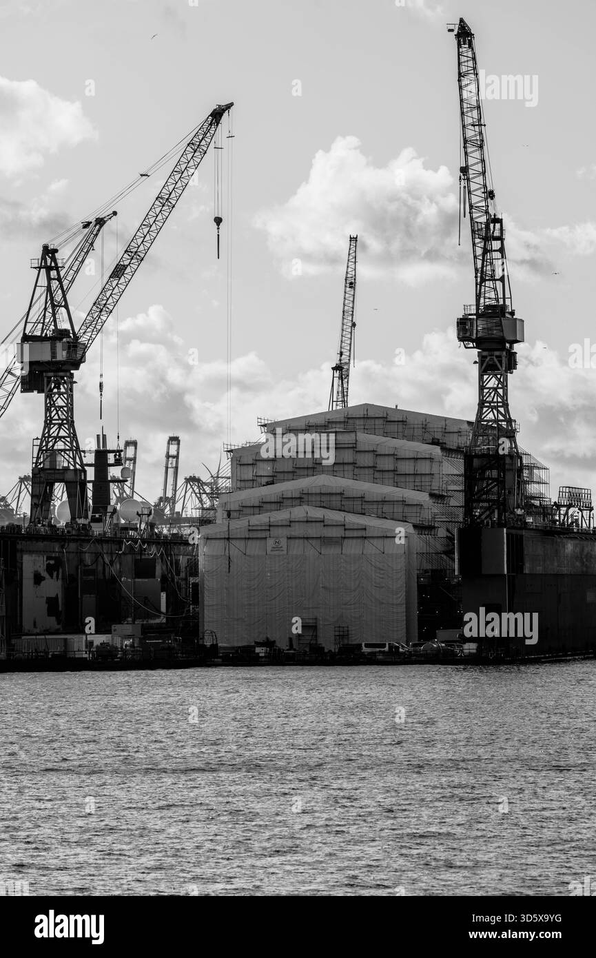 Deutschland, Hamburg, Dock 11, BlohmVoss, Werft, verhülltes Schiff ...