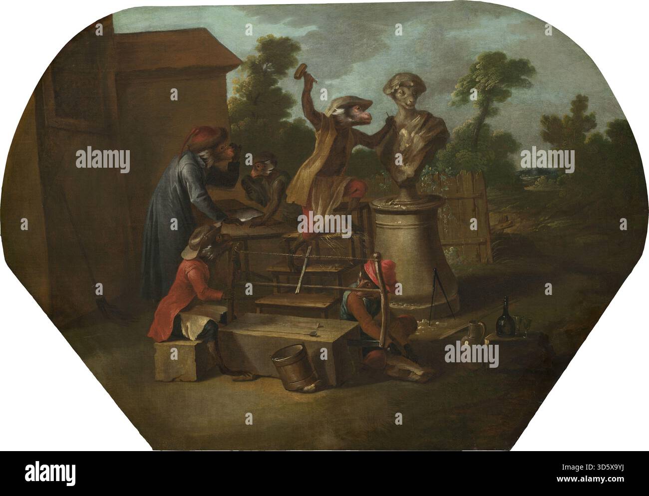 A circa 1739 painting by Christophe Huet, 'Singerie: The Sculptor ...