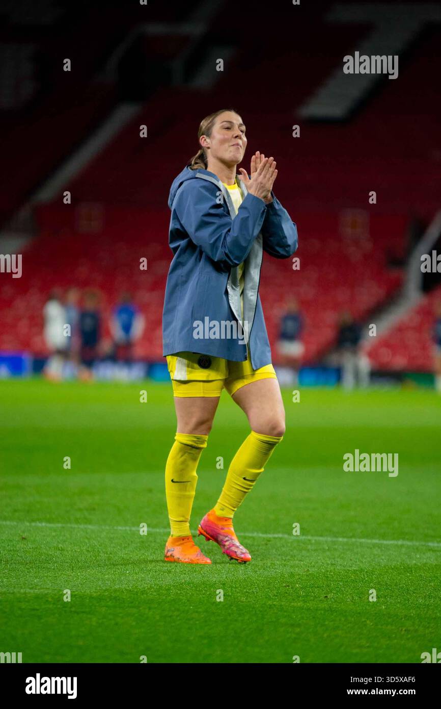 Old Trafford Mary Earps (27 PSG) coming out to warm up before the UWCL ...