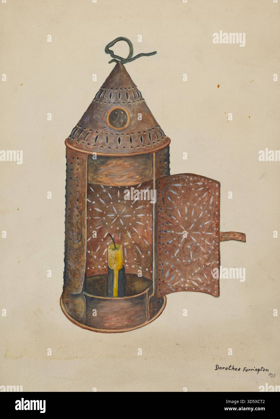 A metal and glass yard lantern created by Dorothea A. Farrington in ...