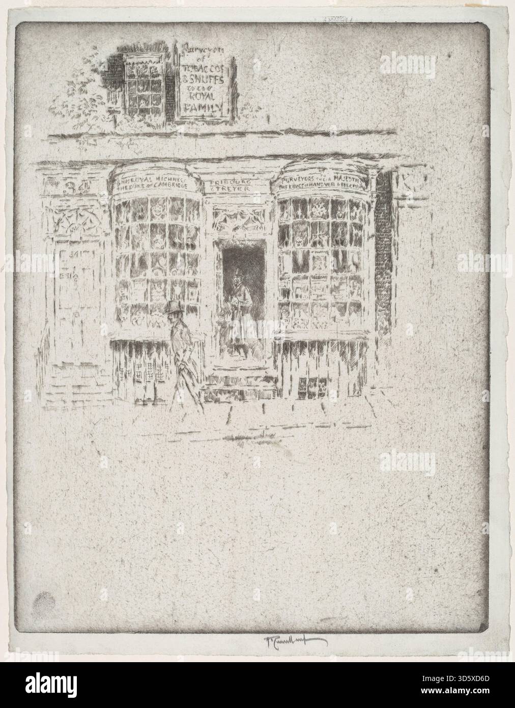 This 1903 print by Joseph Pennell depicts a tobacco shop, showing the ...