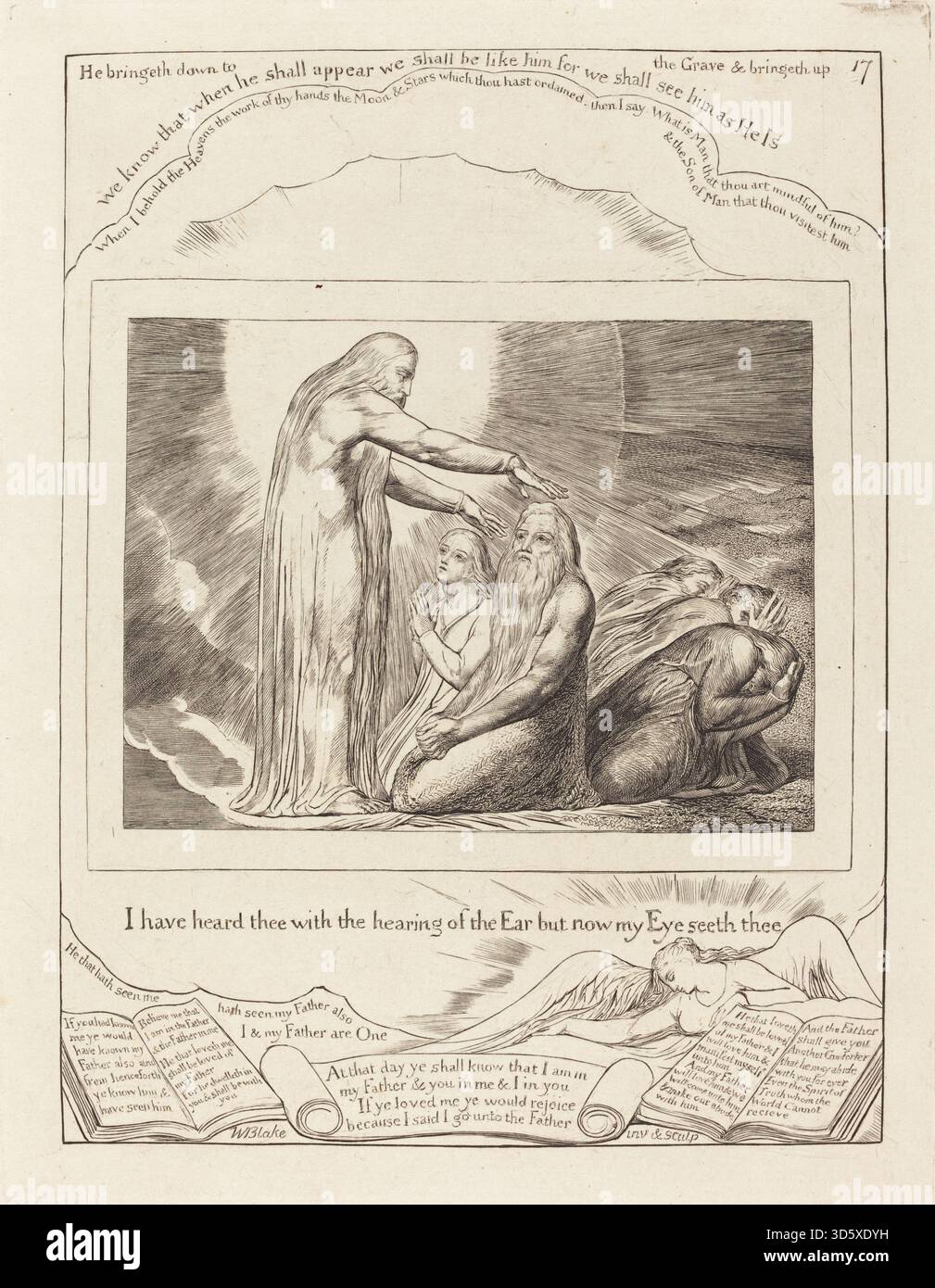 An 1825 print by William Blake showing a vision of God with dynamic ...
