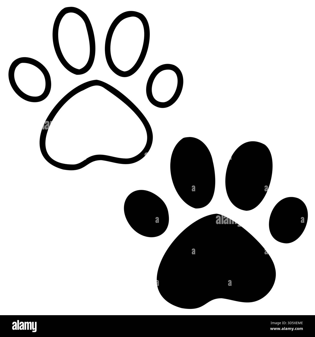 Hand drawn vector doodle set of items of dog paw marks or prints Stock ...