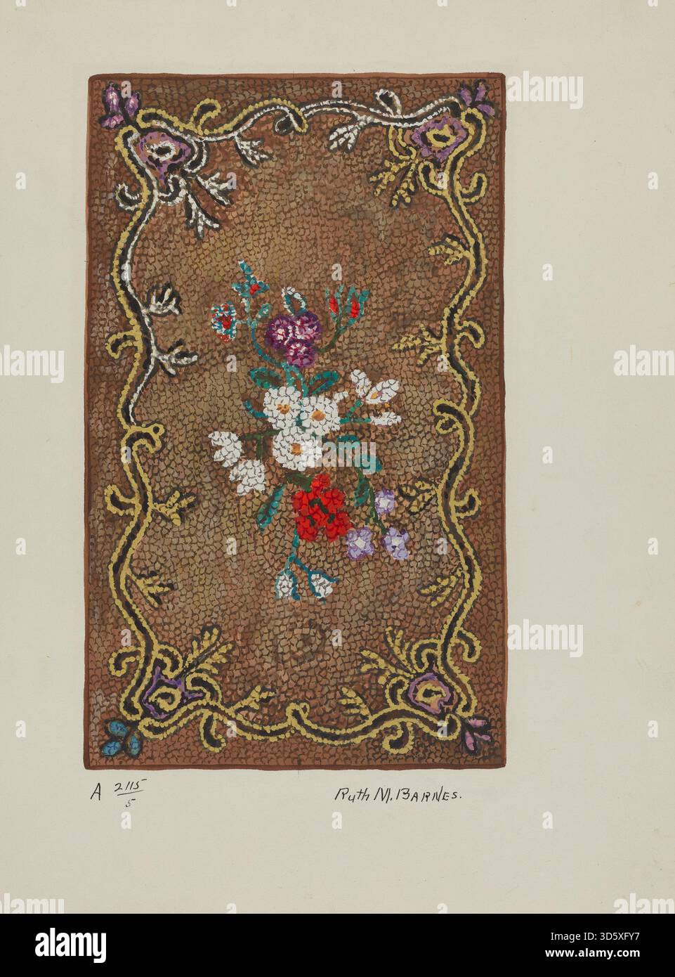 This circa 1936 hooked rug by Ruth M Barnes is a decorative floor ...