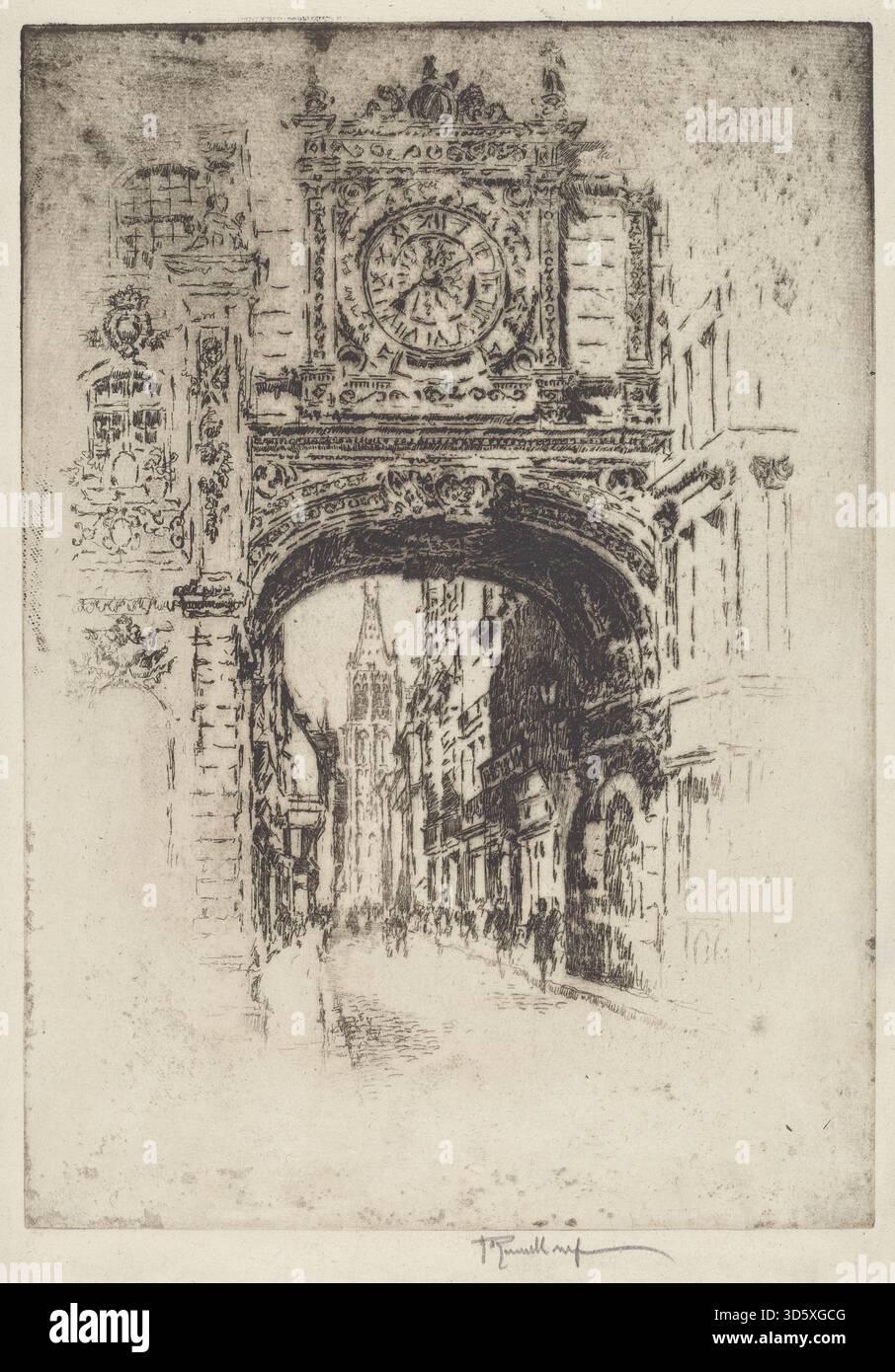 A depiction of the Grosse Horloge in Rouen by Joseph Pennell, 1907 ...