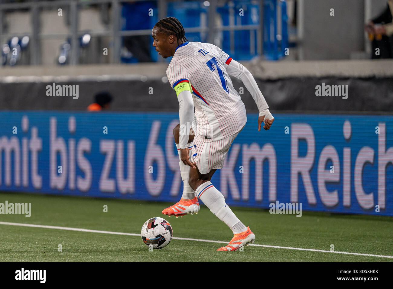 Mathys Tel (7 France) dribbling during the UEFA European U21 ...