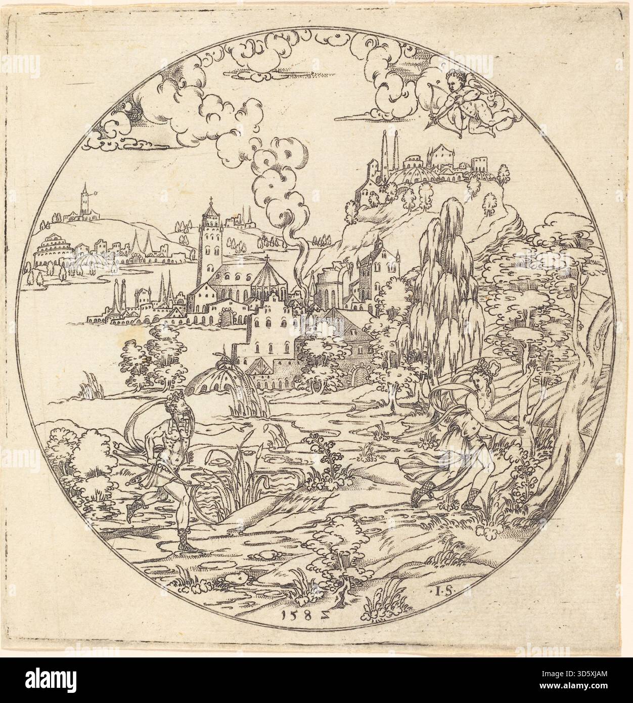 Engraving by Master IS depicting Neptune with the nymph Arethusa. The ...
