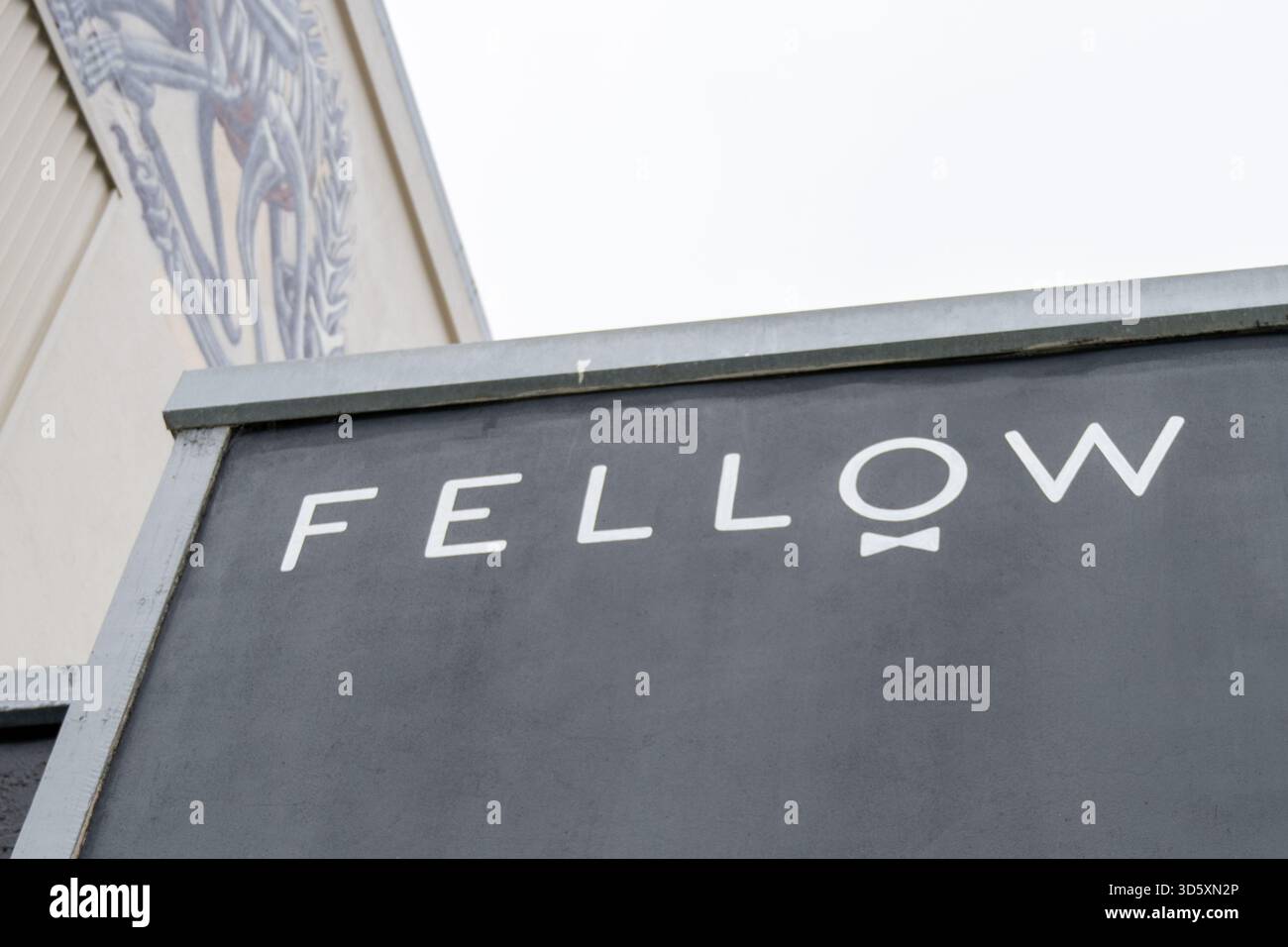 Close-up of Fellow coffee equipment storefront sign with minimalist ...