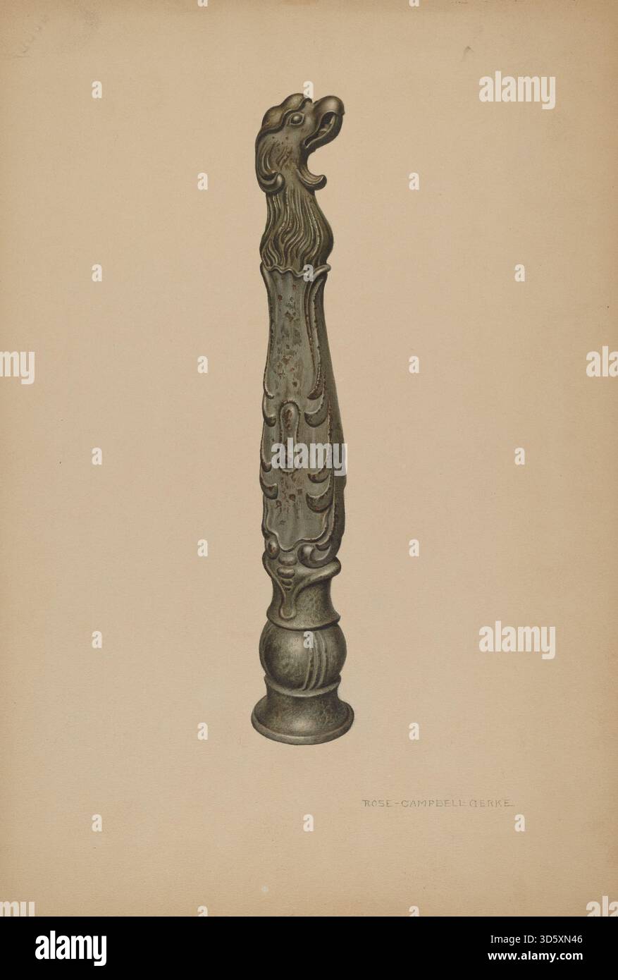 This circa 1939 iron hitching post by Rose Campbell Gerke is a vertical ...