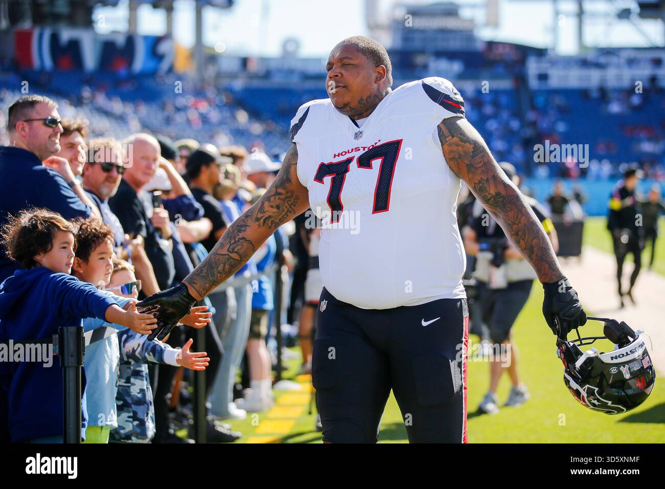 Houston Texans tackle Trent Brown (77) walks to the locker room prior ...