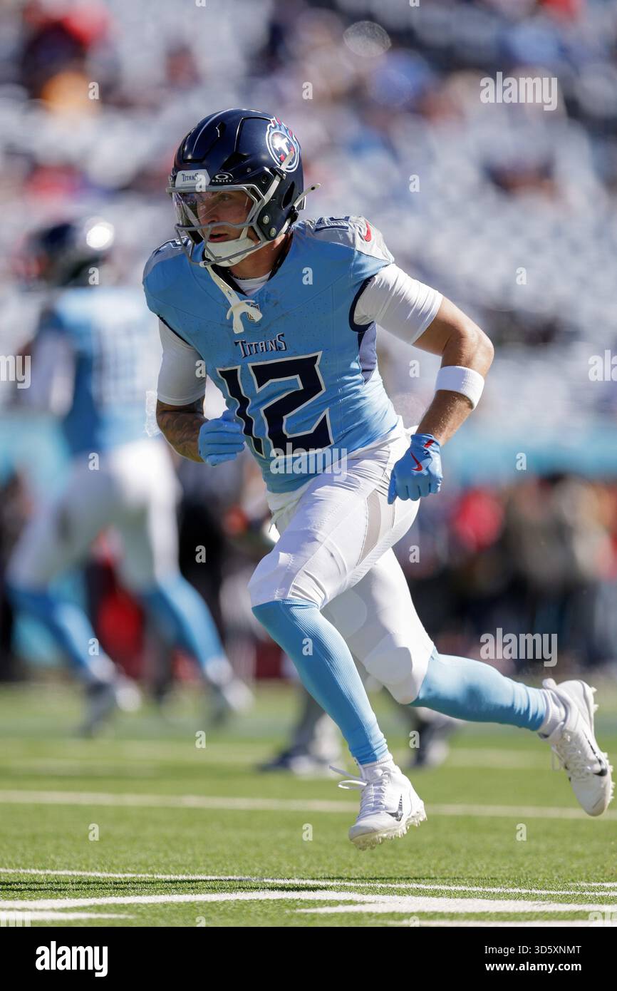 Tennessee Titans wide receiver Mason Kinsey (12) warms up prior to an ...