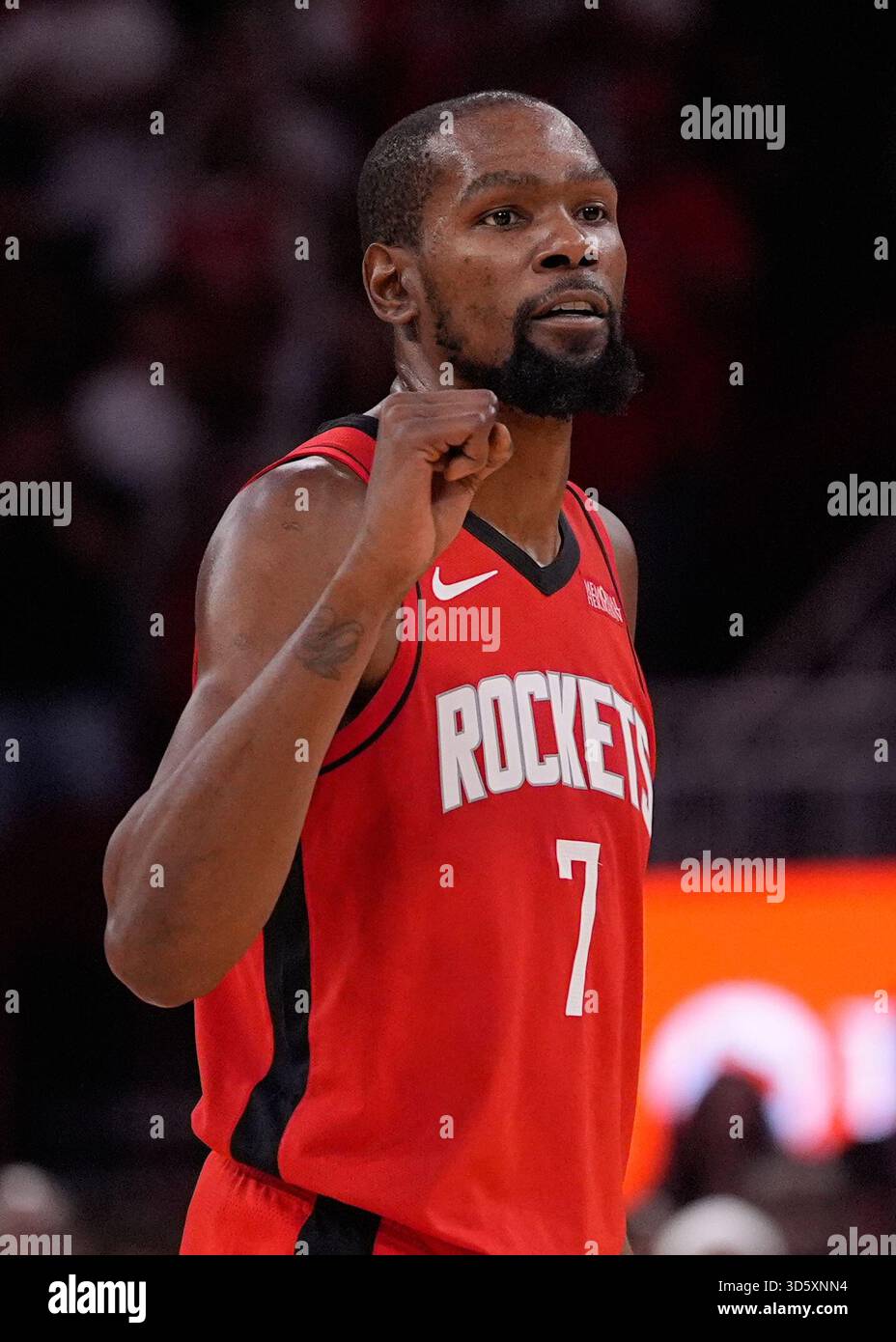 Houston Rockets forward Kevin Durant (7) celebrates during the second ...