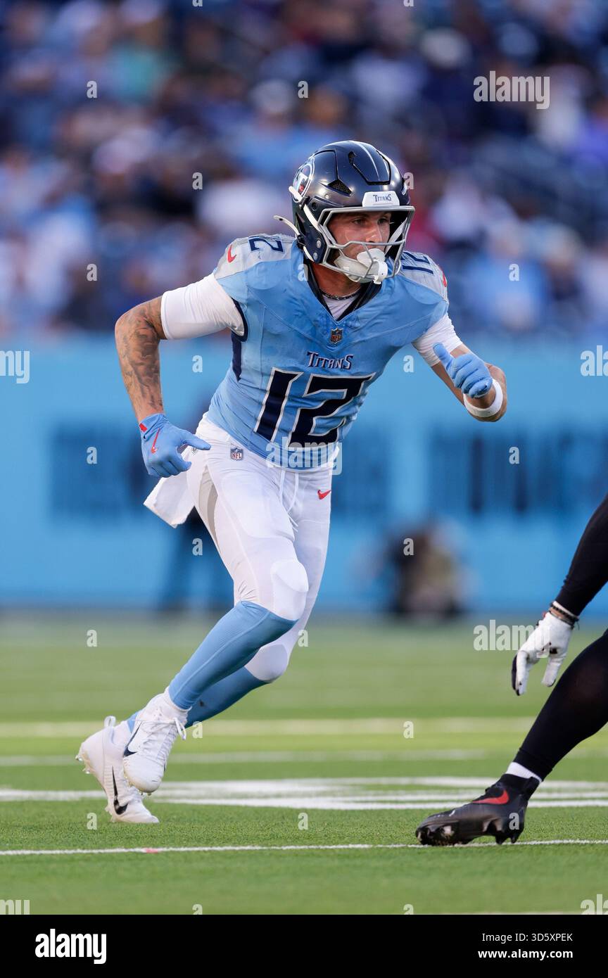 Tennessee Titans wide receiver Mason Kinsey (12) runs a route during the second half of an NFL ...