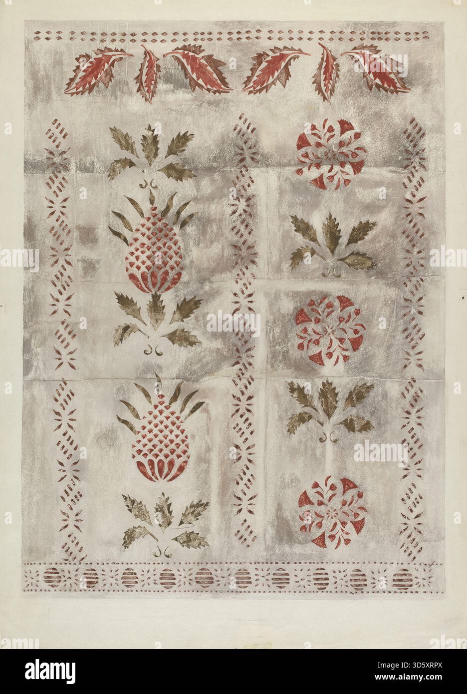 A stencilled wall created by Mildred E. Bent between 1935 and 1942 ...