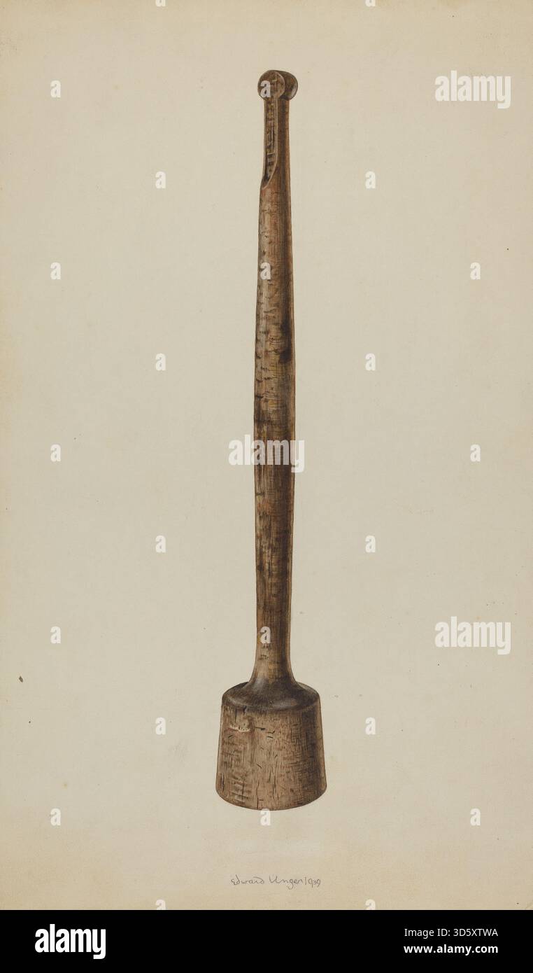 Sauerkraut stomper made by Edward Unger, 1939, wooden tool with handle ...