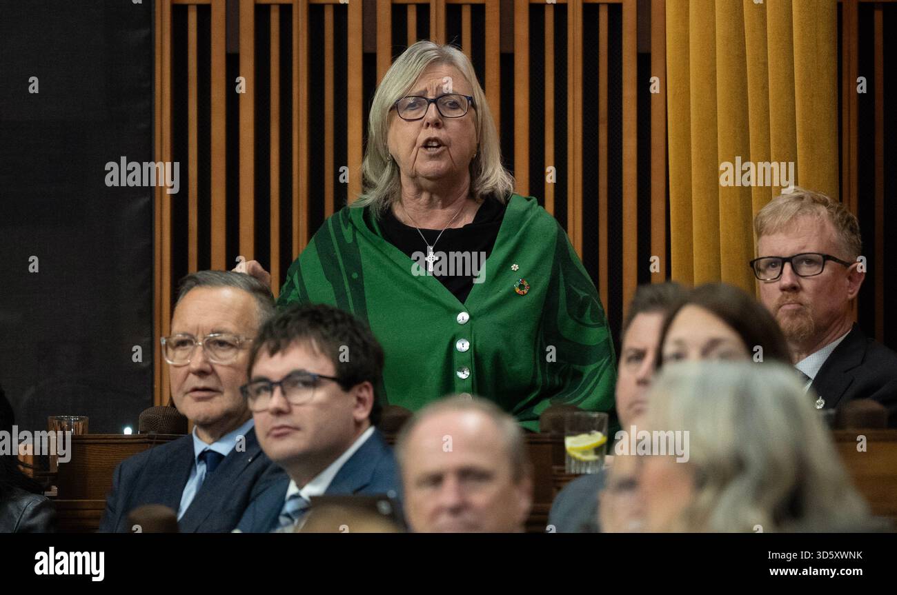 Green Party Leader Elizabeth May rises during Question Period, on ...