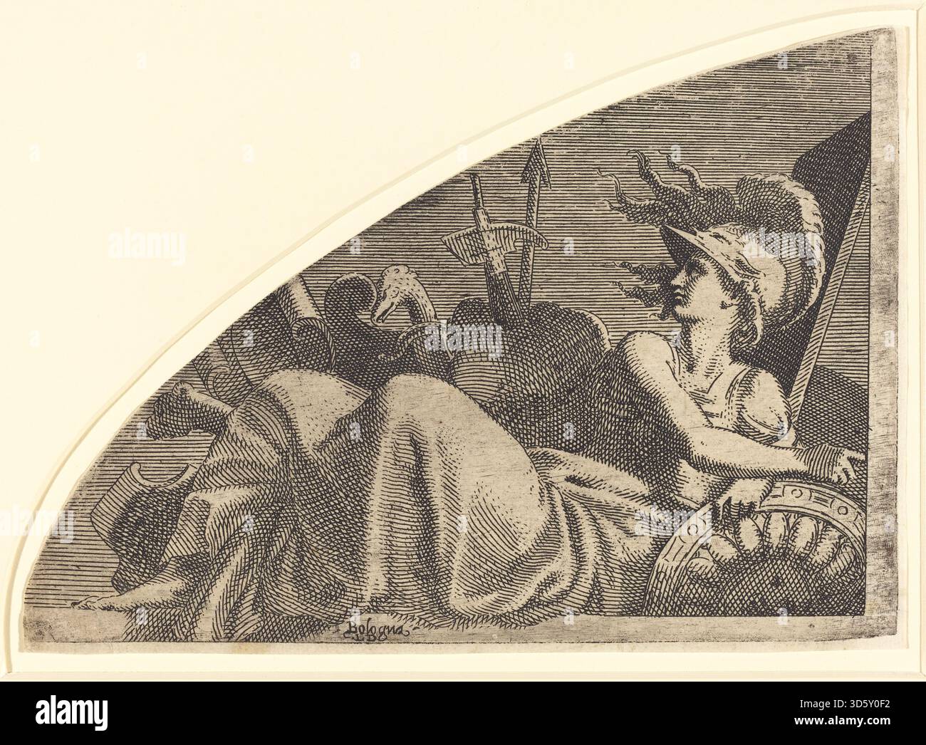 An artwork by Léon Davent after Francesco Primaticcio showing Bellona ...