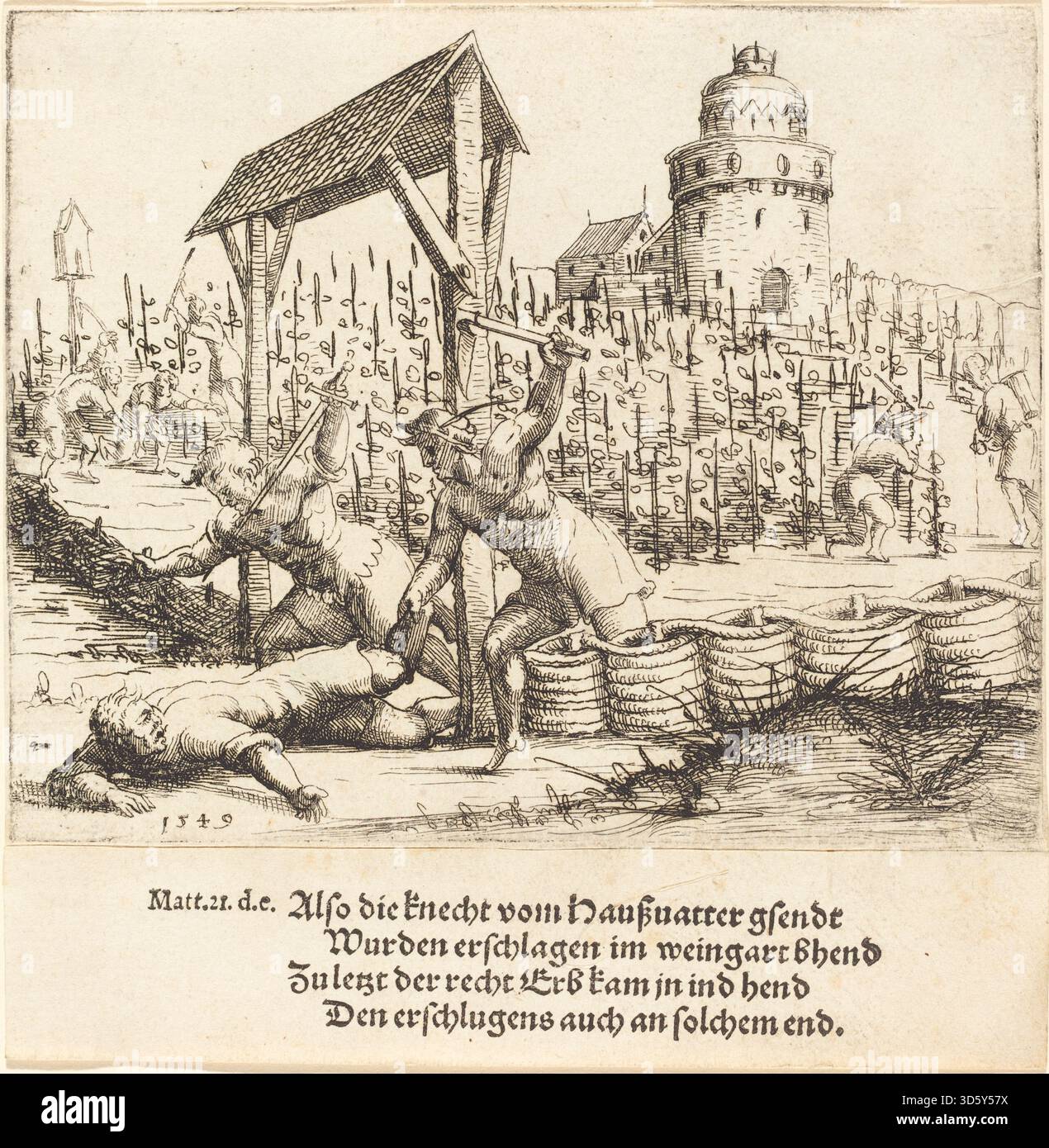 This engraving shows the Parable of the Wicked Husbandmen from the New ...