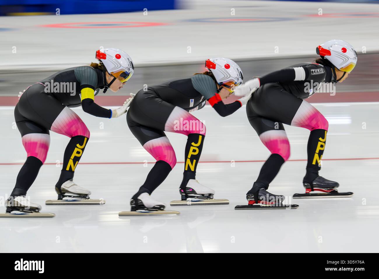 From left to right, Japan's Ayano Sato, Momoka Horikawa and Miho Takagi ...