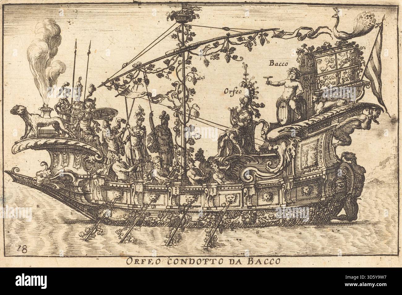 This engraving illustrates Orpheus being guided by Bacchus, depicting ...