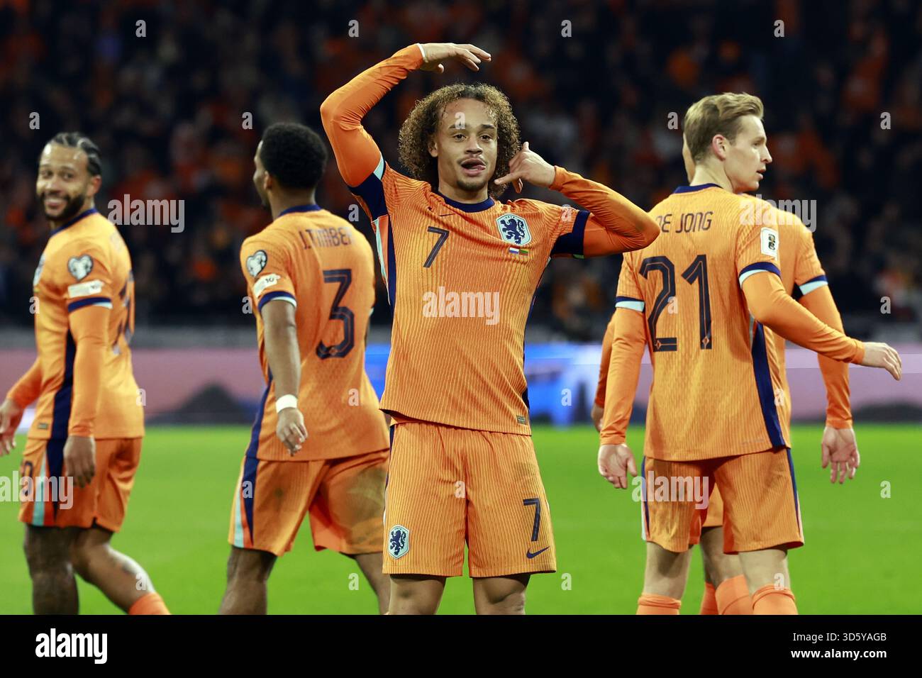 AMSTERDAM - Xavi Simons of the Netherlands celebrates scoring the 3-0 ...