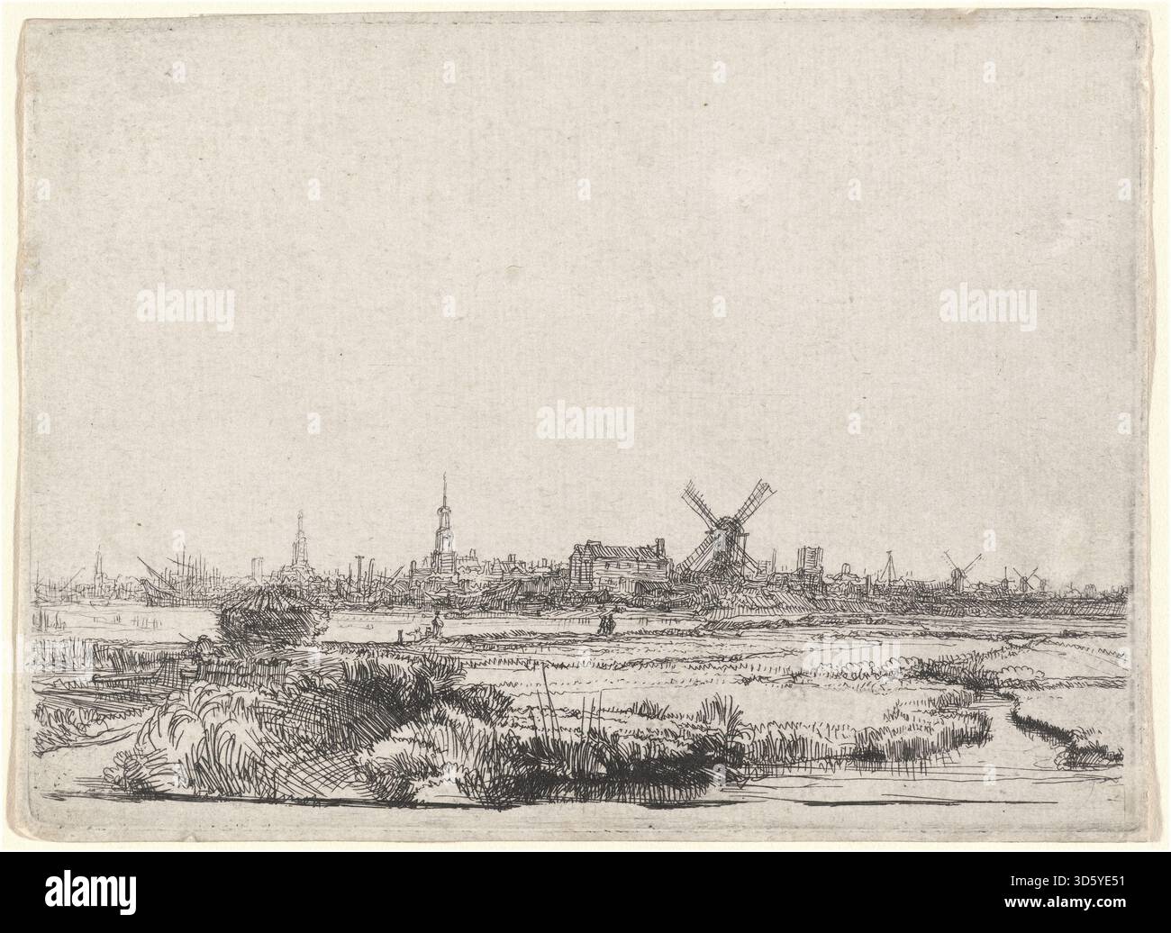 This circa 1640 work by Rembrandt van Rijn depicts Amsterdam from the ...