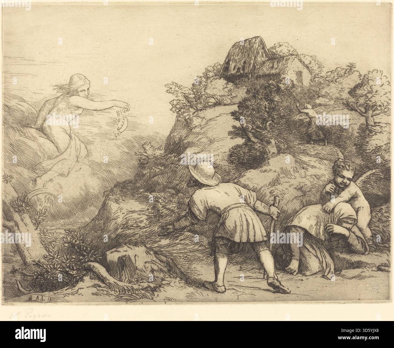 Alphonse Legros drawing depicting the allegorical scene of a peasant ...