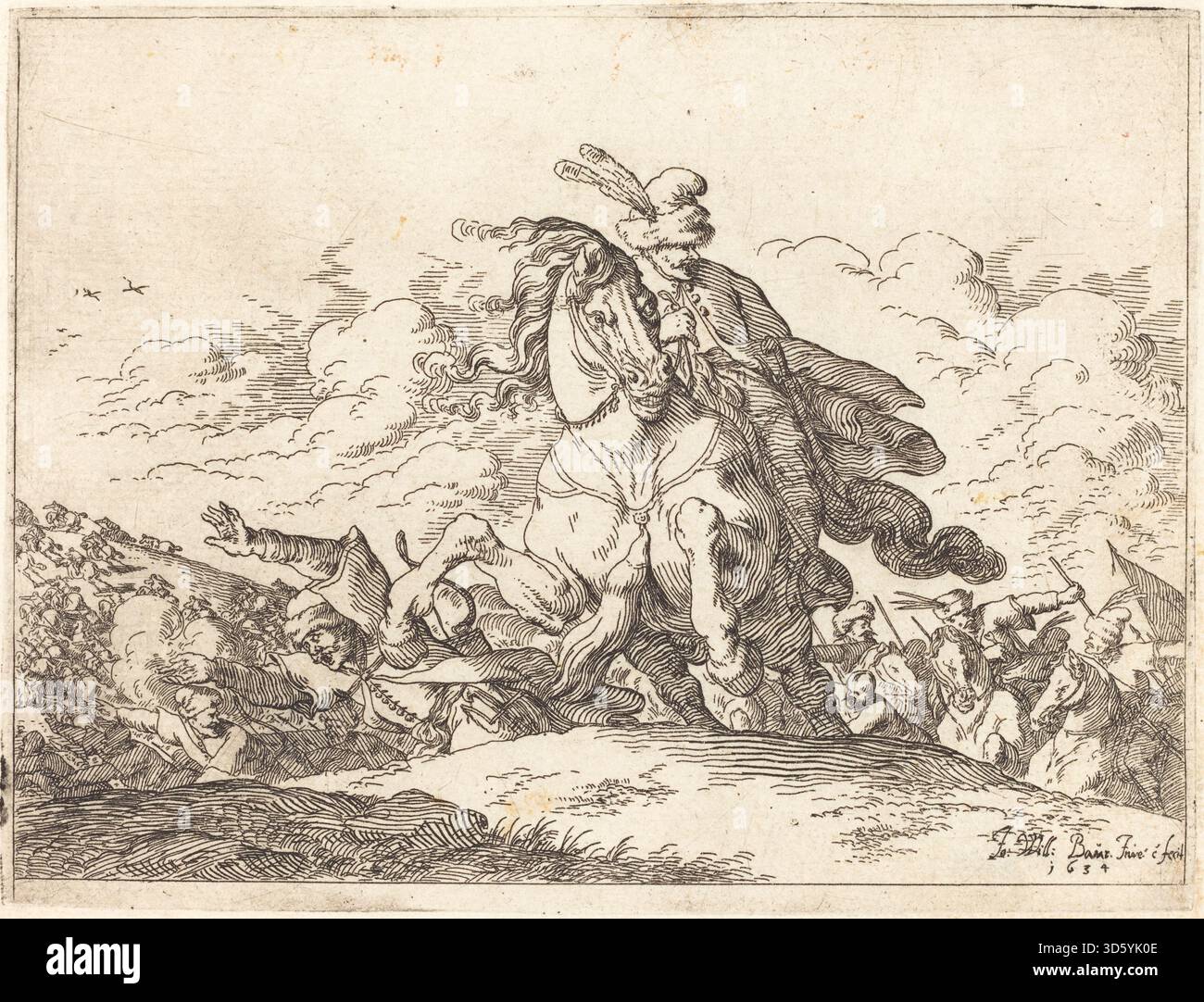 A 1635 etching by Johann Wilhelm Baur showing multiple imagined battles ...