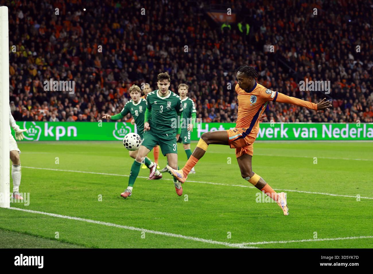 AMSTERDAM - Emmanuel Emegha of the Netherlands misses a chance during ...