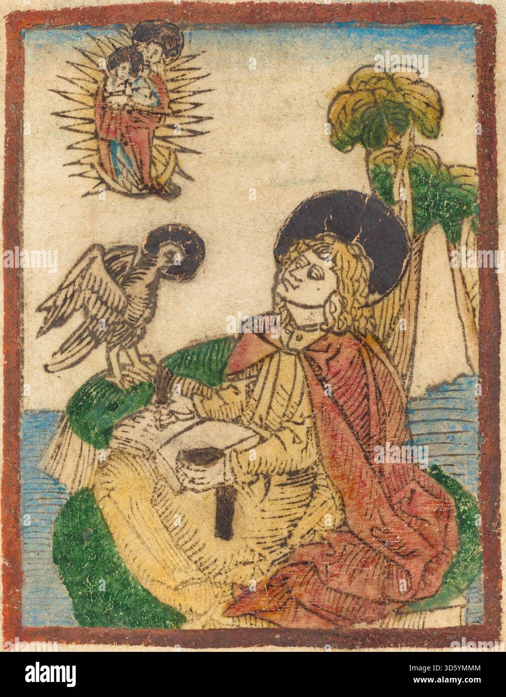 German 15th-century painting showing Saint John on Patmos, seated ...