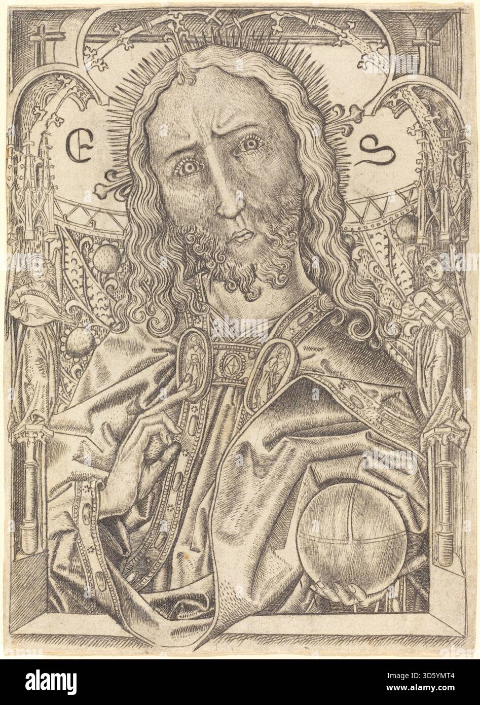 Engraving by Master ES, circa 1467, showing Christ depicted as Saviour ...
