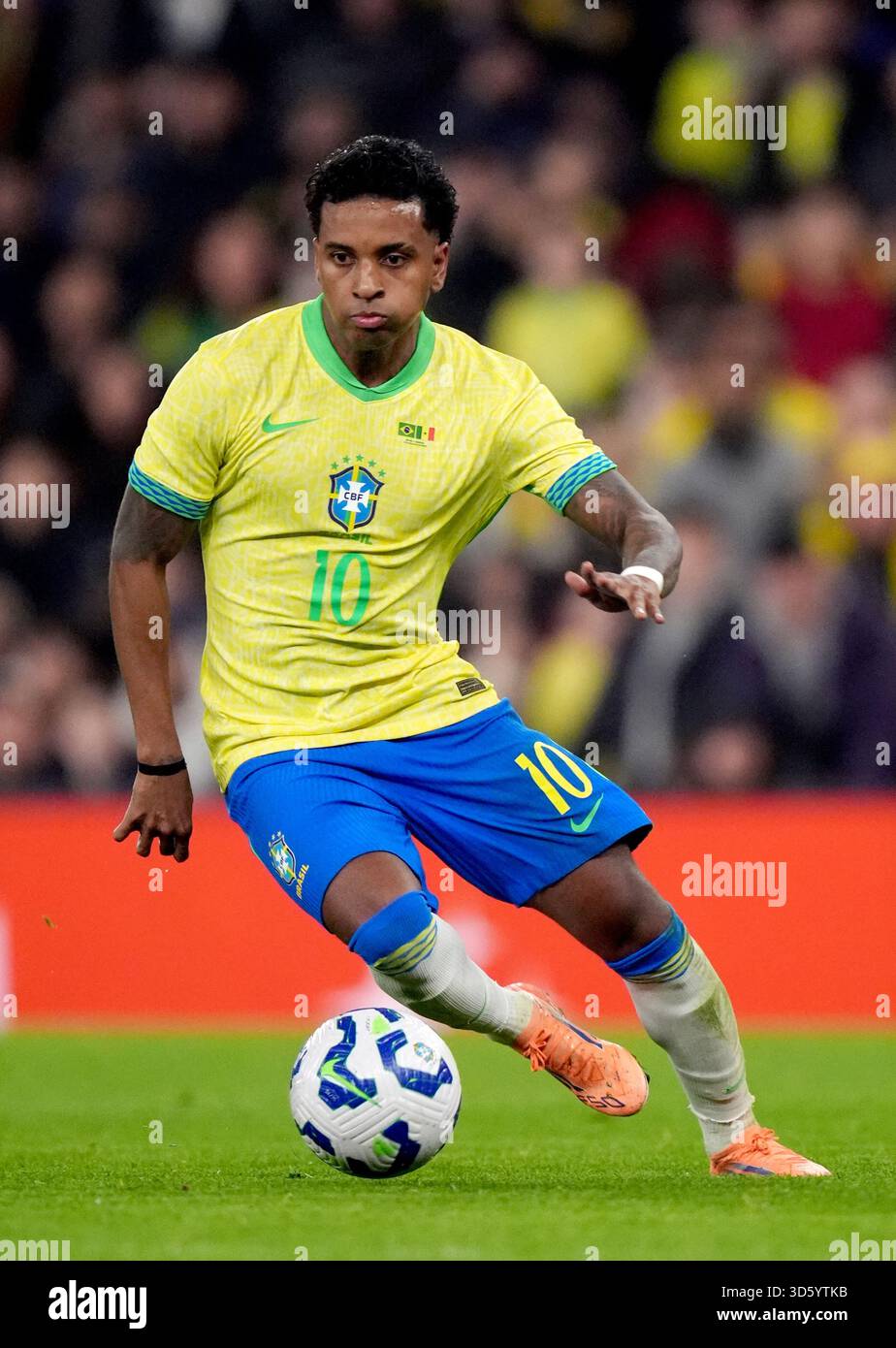 Brazil’s Rodrygo during an international match at the Emirates Stadium ...