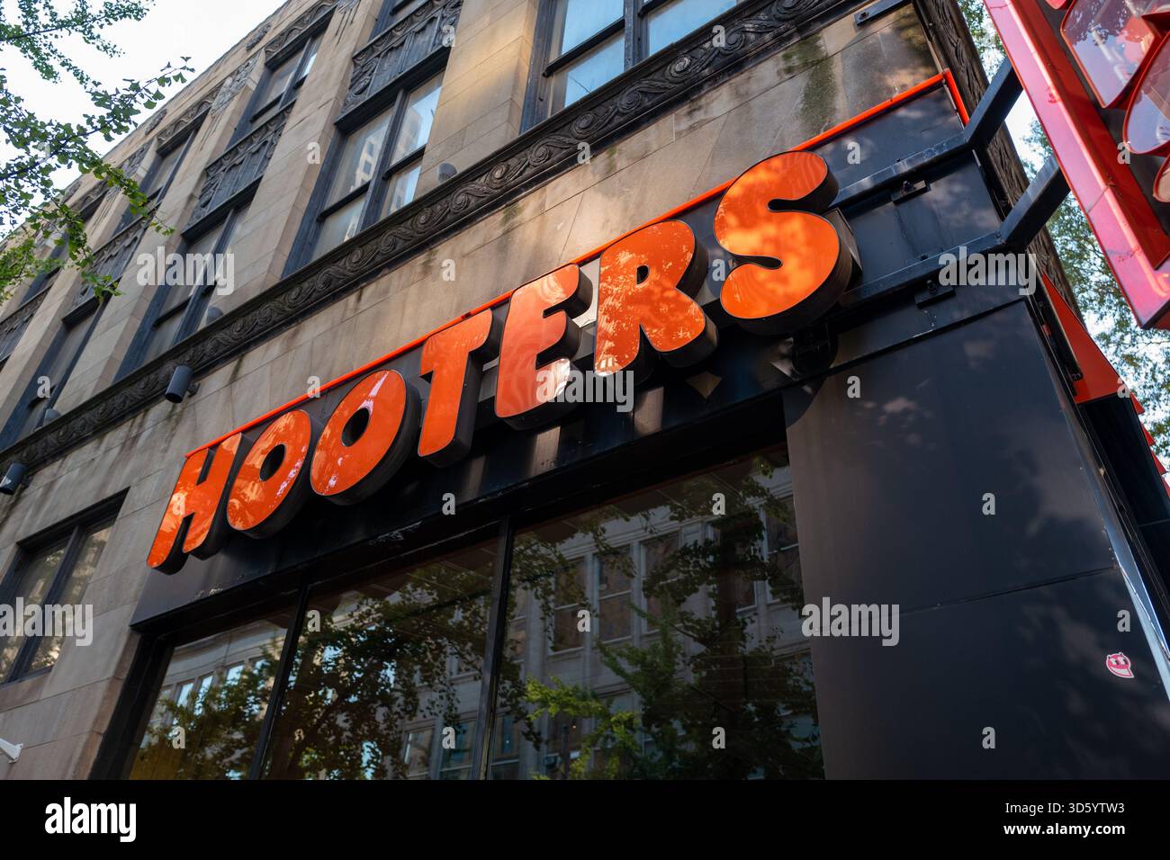 Sign on facade at former Hooter's restaurant location, Atlanta, Georgia ...
