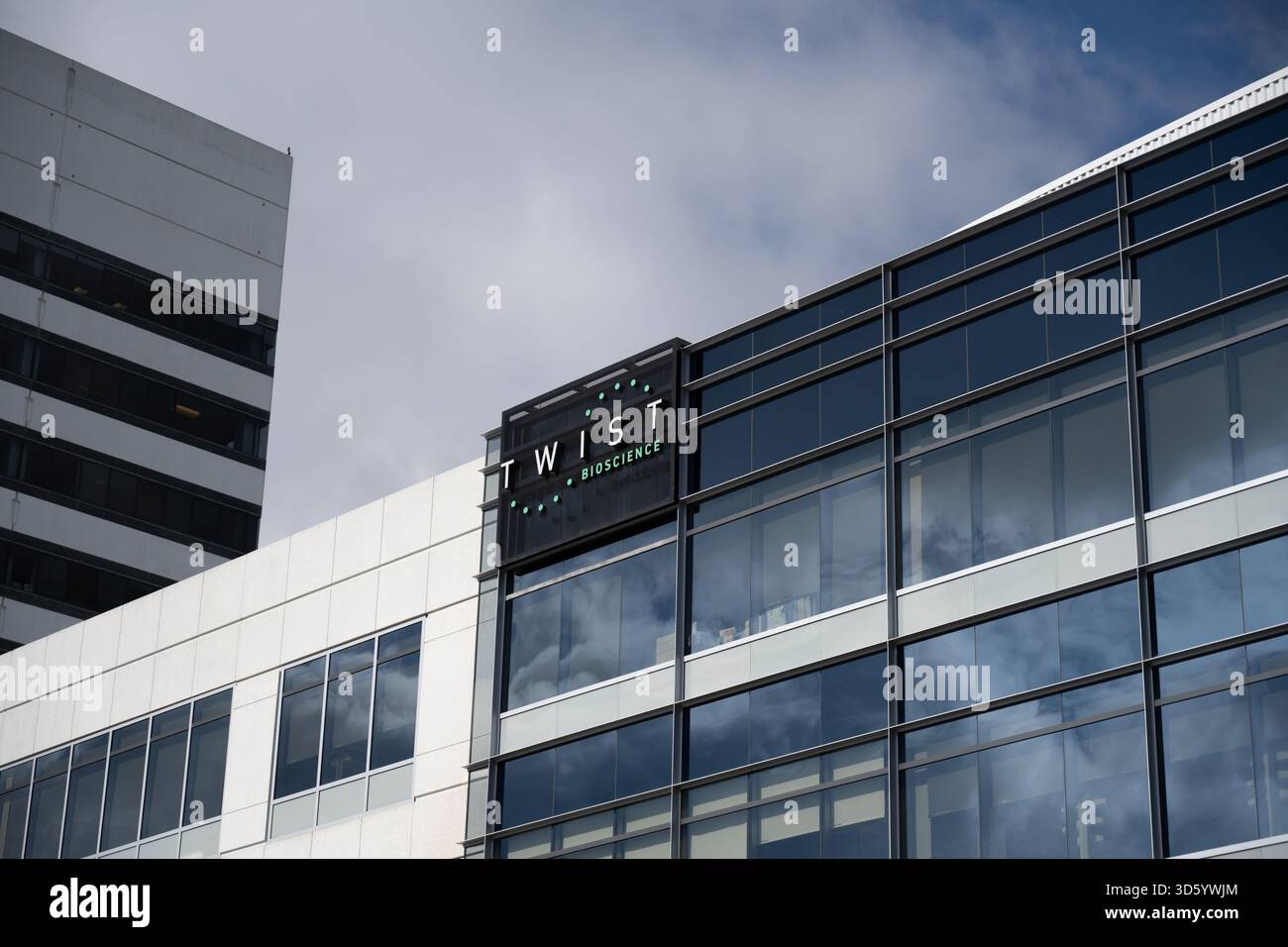 Exterior of Twist Bioscience office building with modern glass facade ...