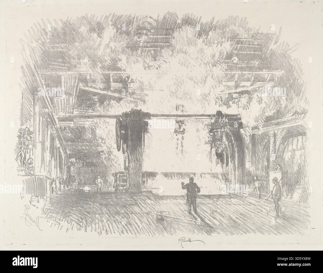 Making Armour Plate, illustrated by Joseph Pennell in 1916, depicts ...