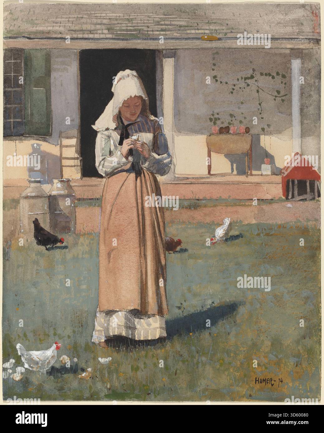 A Sick Chicken, painted by Winslow Homer in 1874, depicts a rural ...