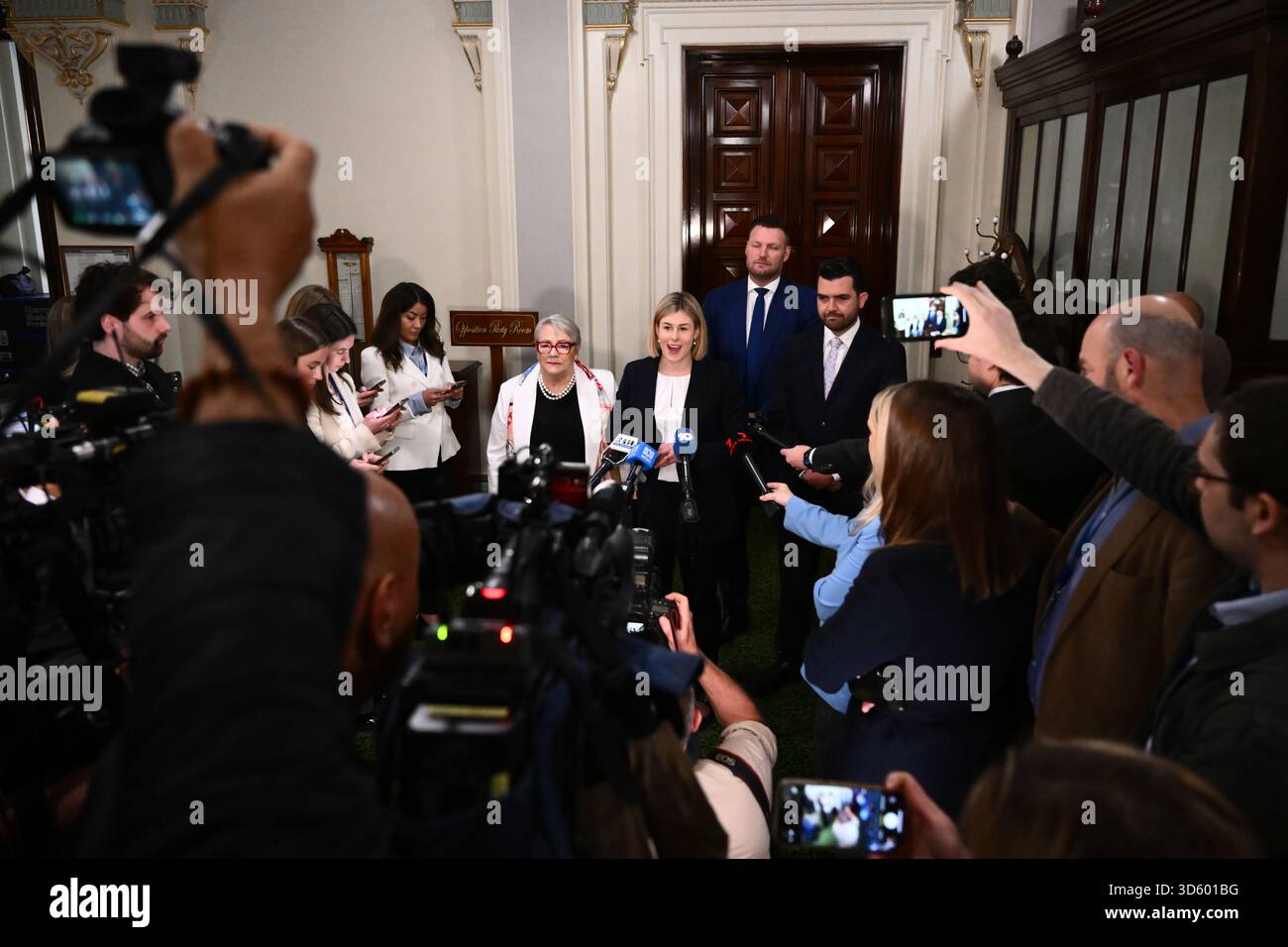 Incoming Victorian Opposition Leader Jess Wilson (centre) speaks ...