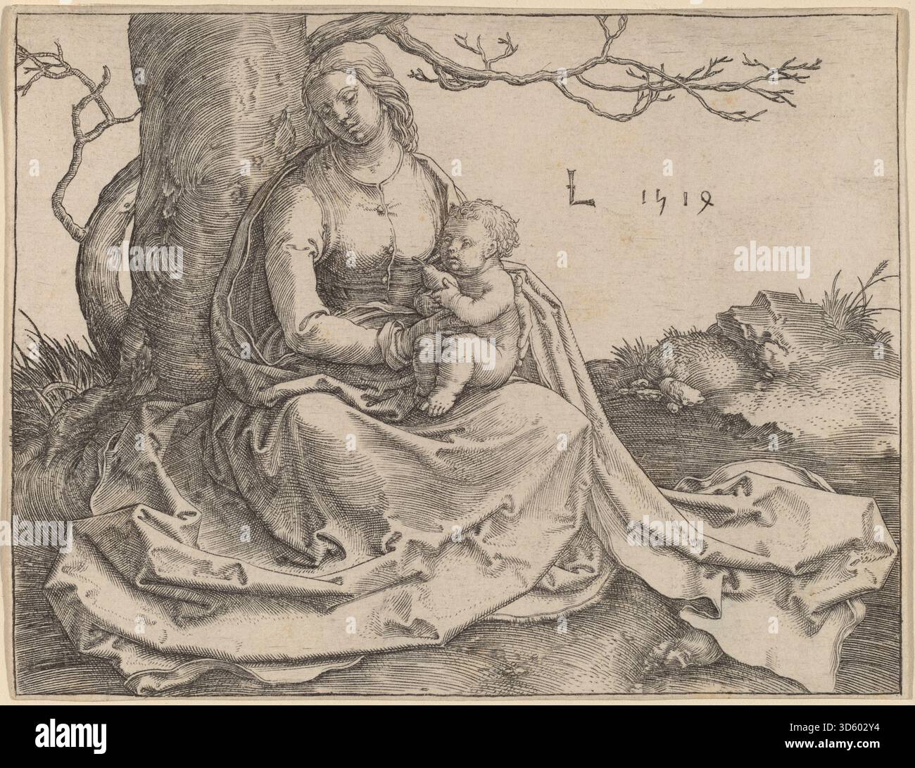 Painting 'The Virgin Seated under a Tree' by Lucas van Leyden, 1514 ...