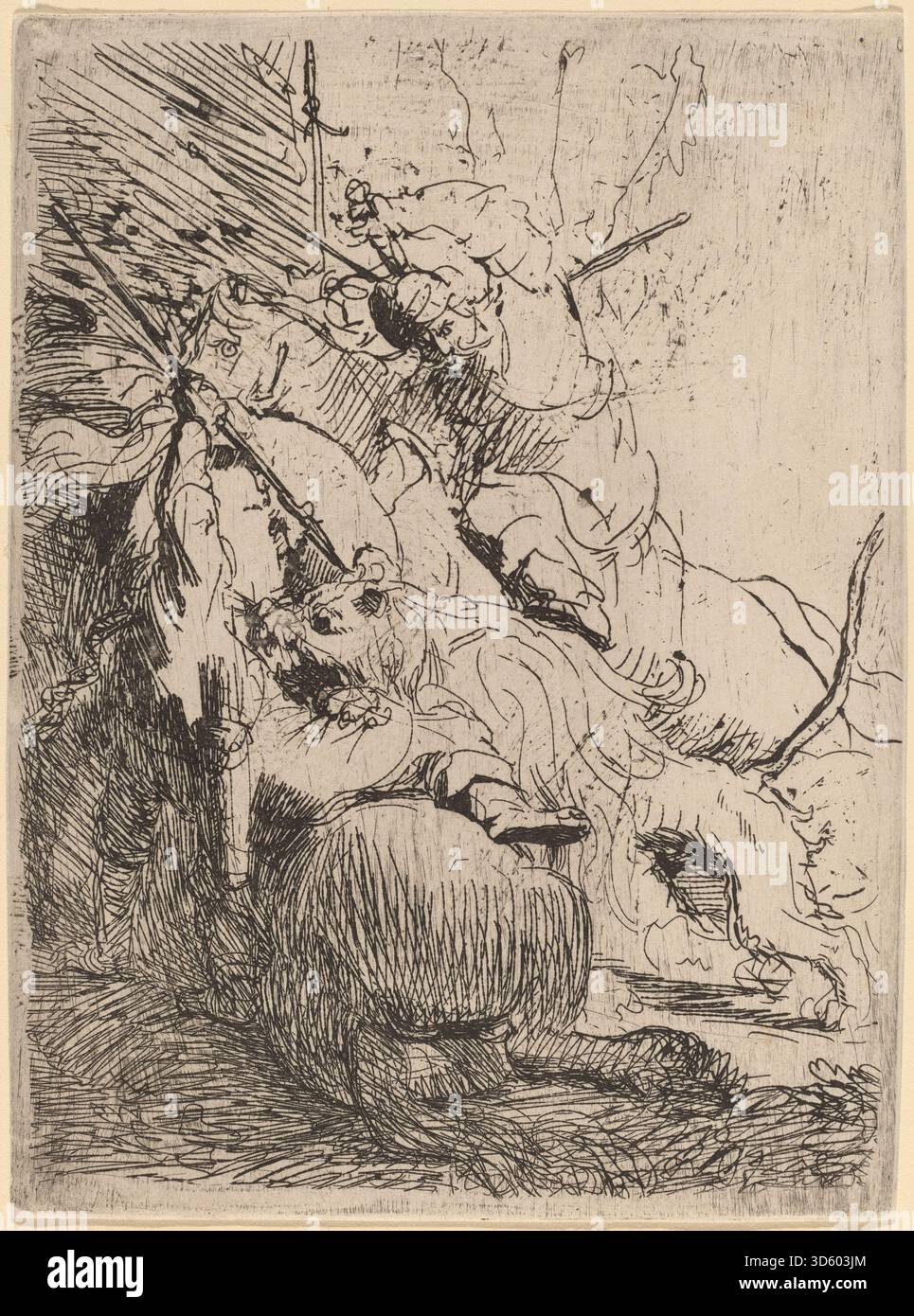A circa 1629 painting by Rembrandt van Rijn depicting a hunting scene ...