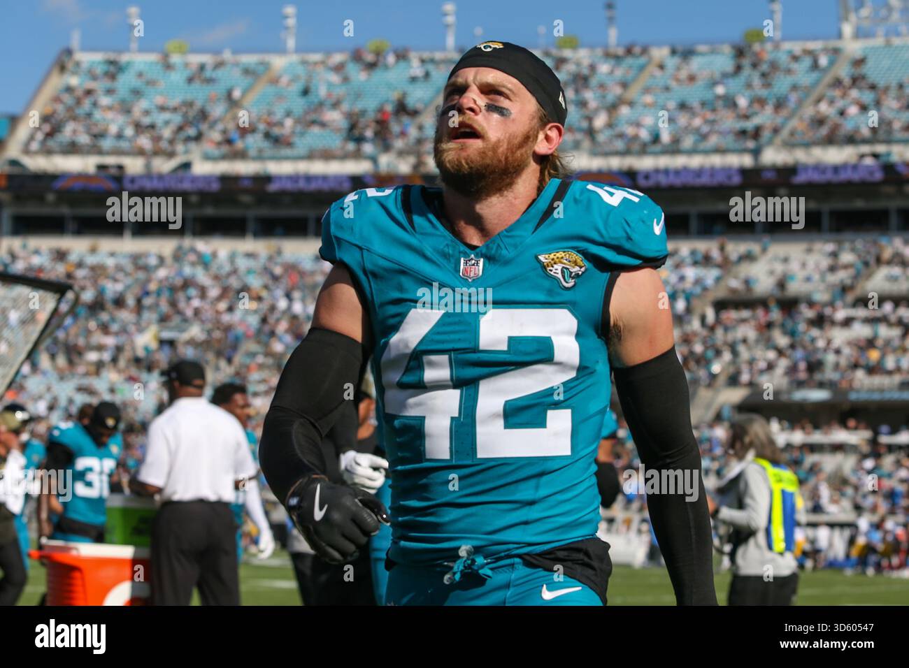 Jacksonville Jaguars safety Andrew Wingard (42) leaves the field at ...