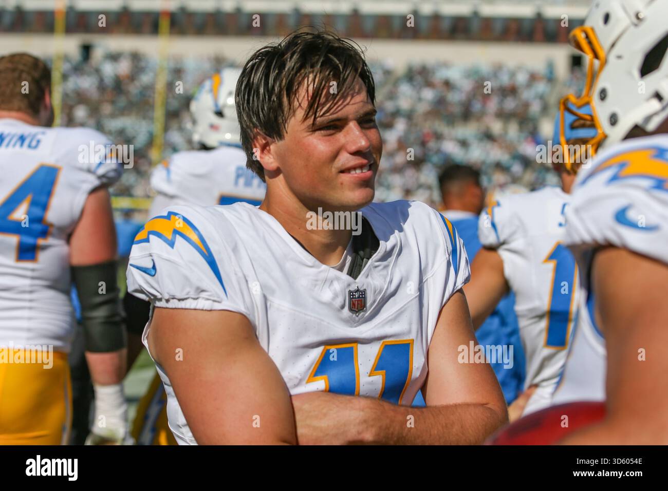 Los Angeles Chargers place kicker Cameron Dicker (11) walks the ...
