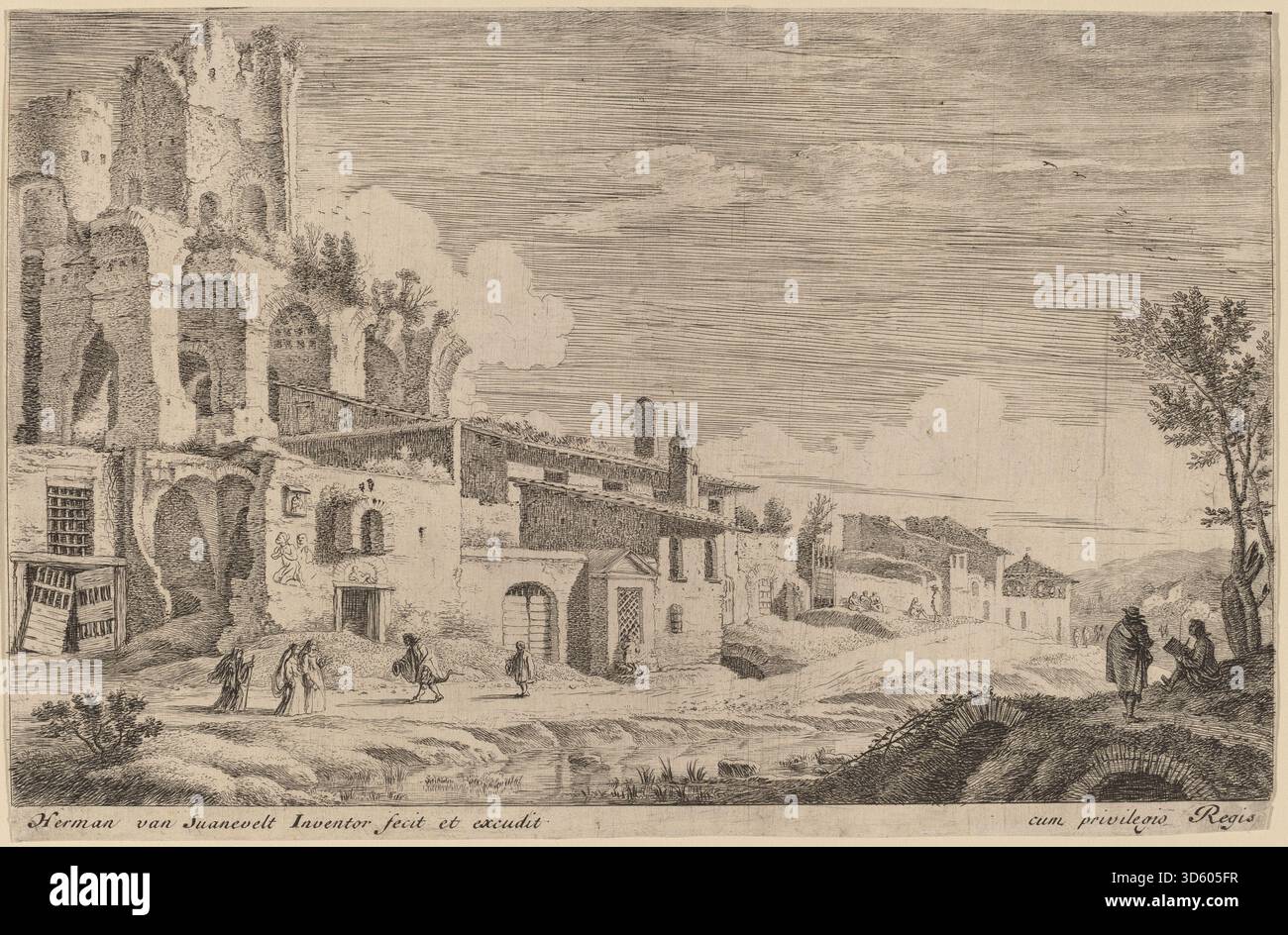 Painting by Herman van Swanevelt depicting a landscape scene with an ...