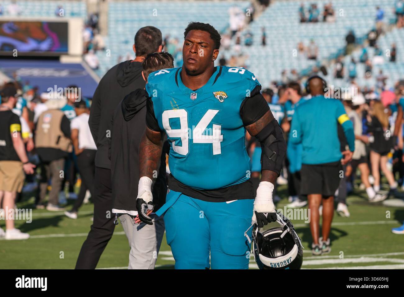 Jacksonville Jaguars defensive tackle Maason Smith (94) leaves the ...