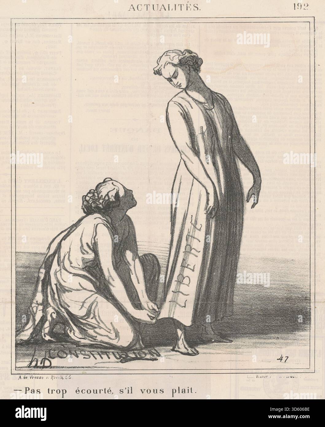 Daumier's 19th-century lithograph 'Pas trop écourté, s'il vous plait ...