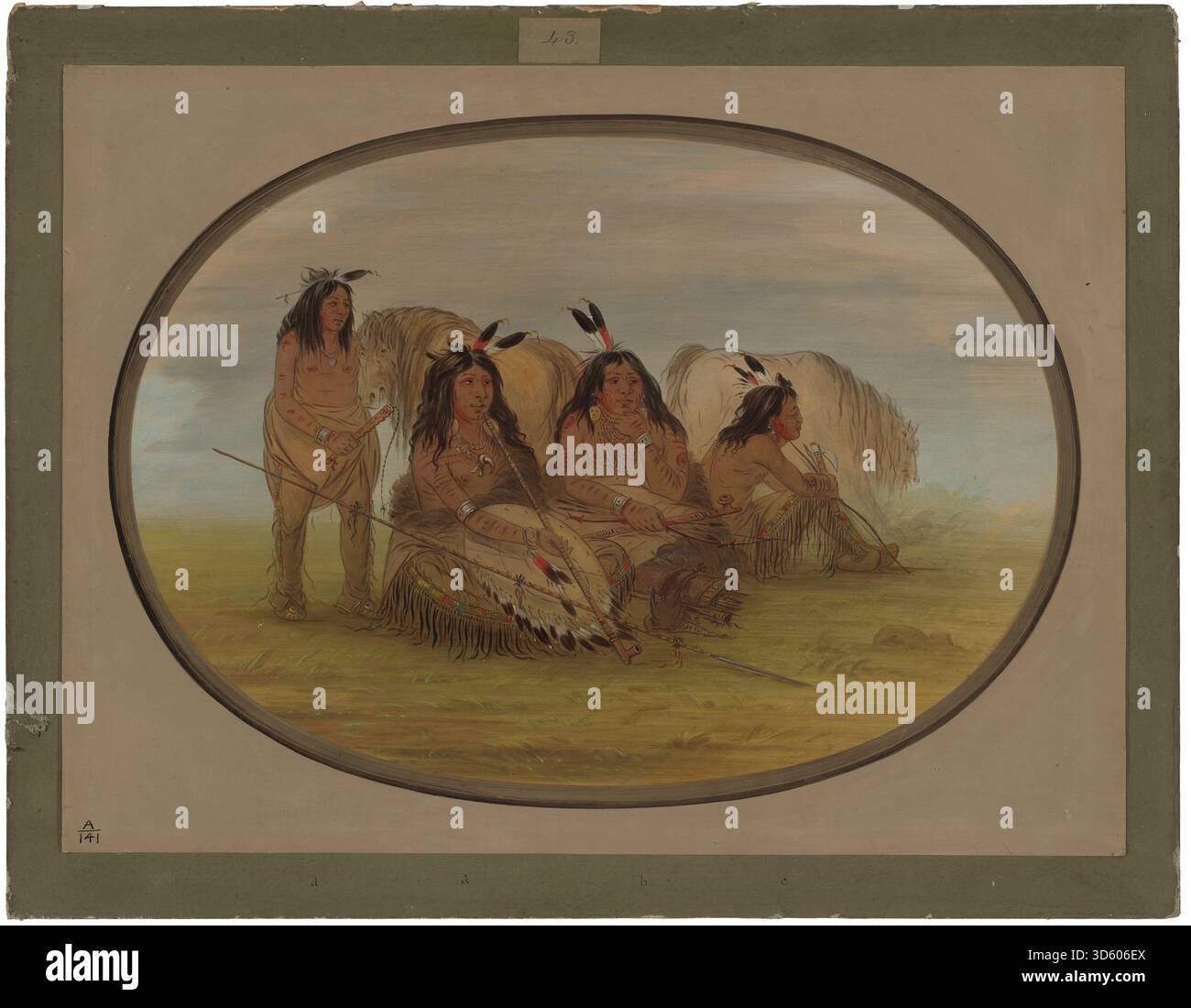 Shows a Camanchee chief accompanied by three warriors, depicting attire ...