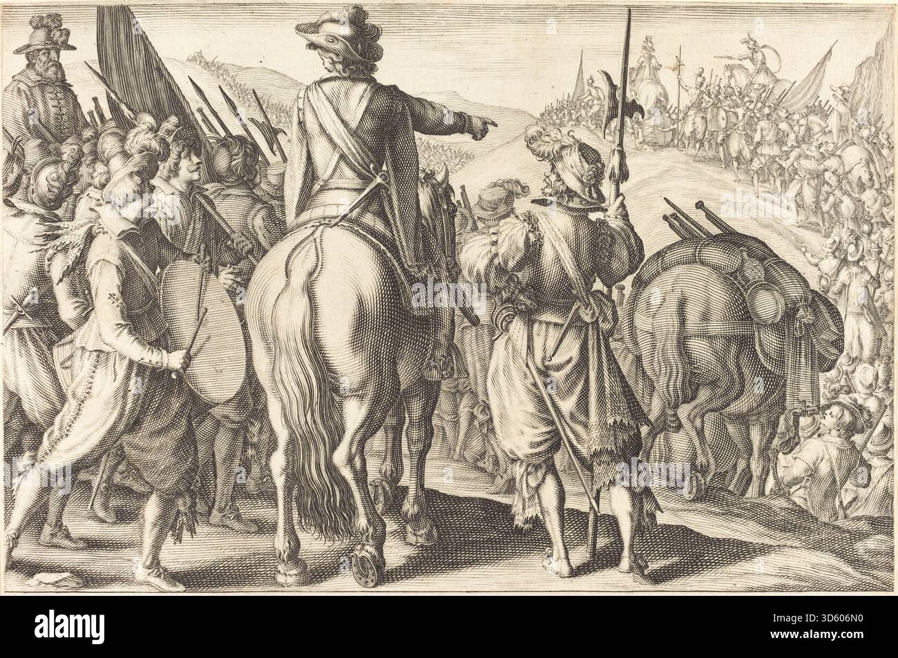 Engraving by Jacques Callot, c.1614, depicting soldiers marching with ...