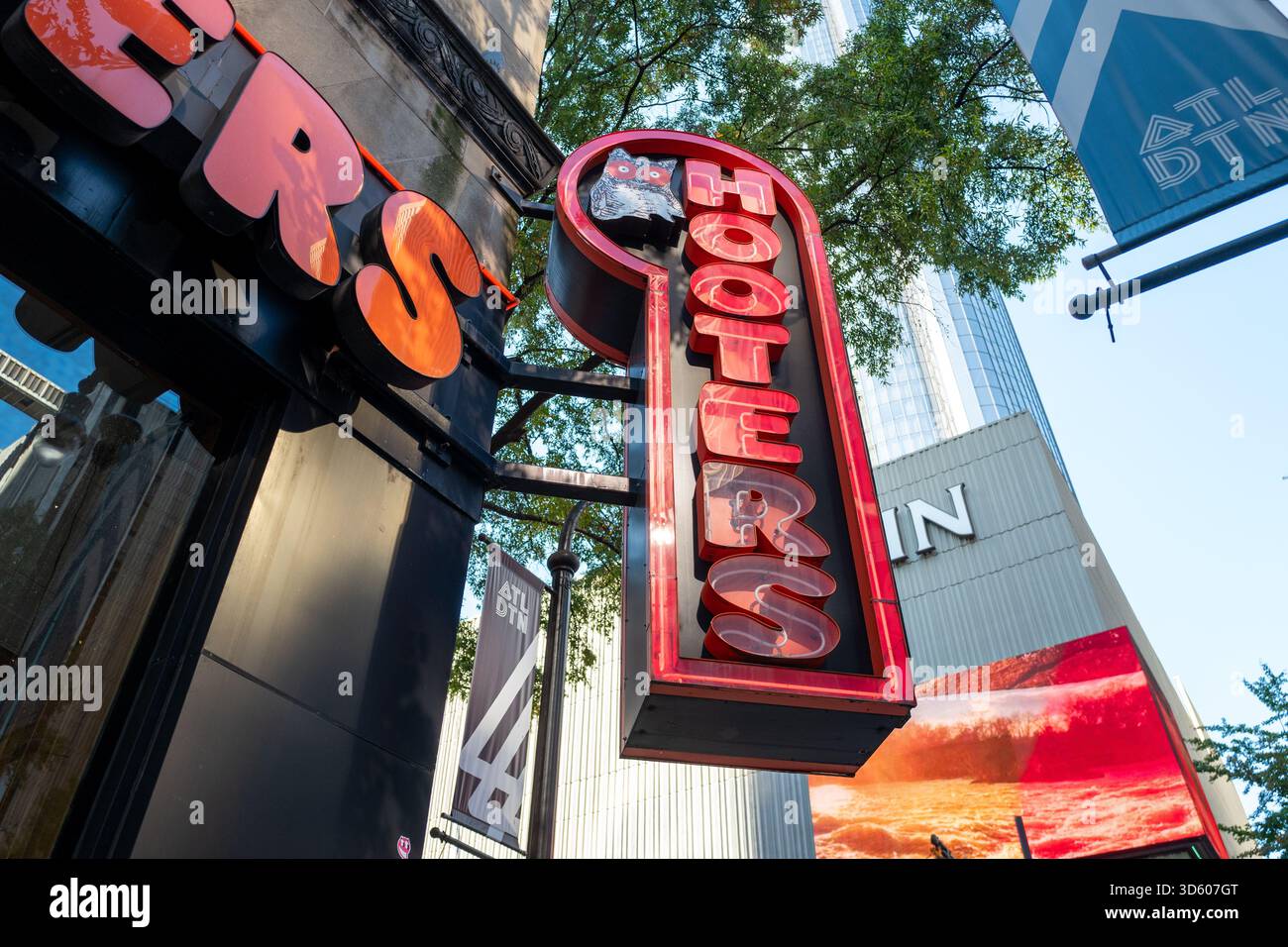 Sign on facade at former Hooter's restaurant location, Atlanta, Georgia ...