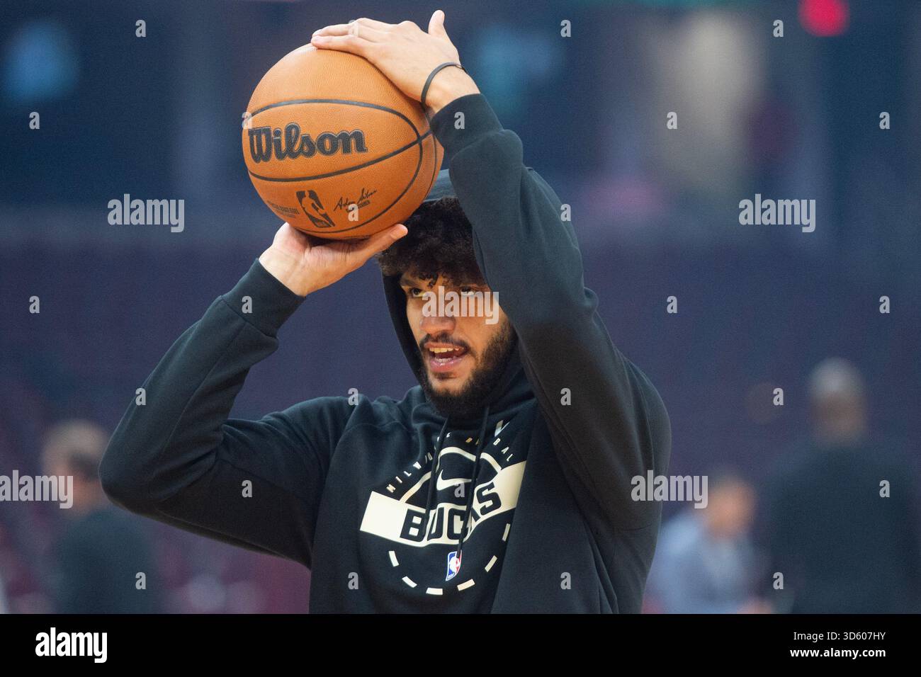 Milwaukee Bucks' Andre Jackson Jr. warms up before an NBA basketball ...