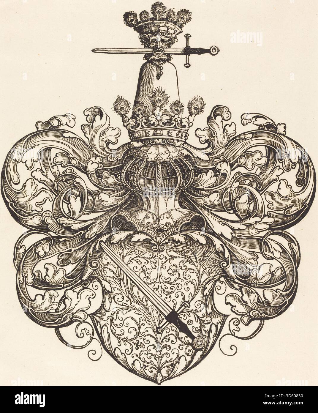 An engraving by Sebald Beham depicting the coat of arms of the Kress ...