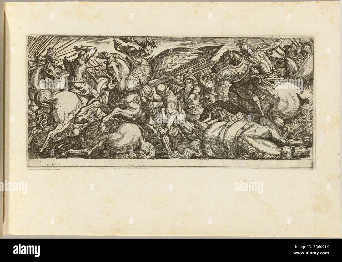 This artwork by Antonio Tempesta depicts a battle between cavalry and ...
